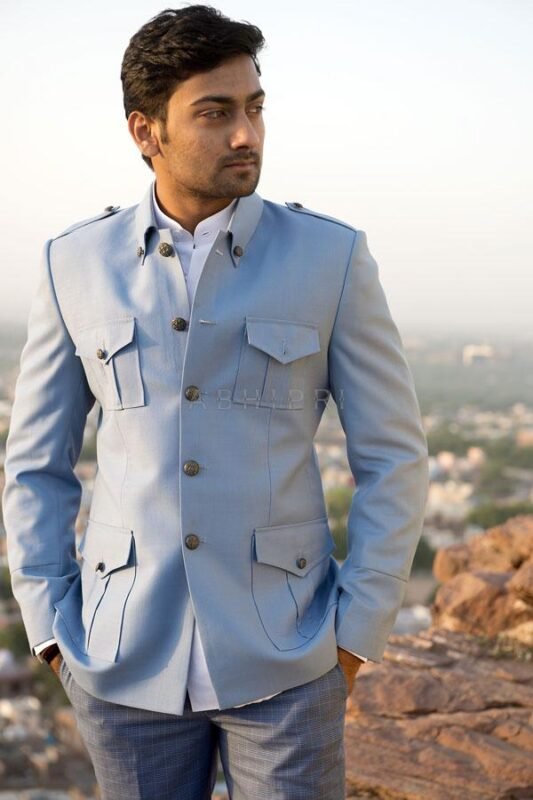 Buy Sky Blue Jodhpuri Hunter Jacket With Free Delivery- AbhiPri